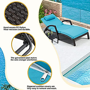 HOMREST Outside Chaise Lounge Chairs Set of 2, Adjustable 6 Position Outdoor PE Rattan Wicker Patio Pool Lounge Chair with Cushion, Arm, Pillow and Wheels for Poolside Backyard Deck Porch Garden