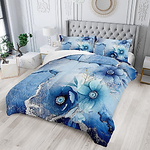 Nttopship Blue Marble Bedding Set Twin for Girls Boys Teens Blue Rose Comforter Set Silver Foil Quilt Comforter Kids Space Marble Room Decor 1 Comforter+2 Pillowcase
