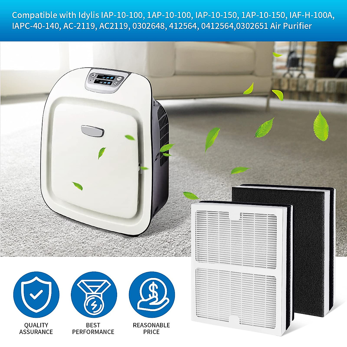 KEEPOW IAF-H-100A Replacement Filter Compatible with Idylis IAP-10-100, IAP-10-150, IAPC-40-140, AC-2119, IAF-H-100A, 0302648, 412564, 0412564 (2 HEPA Filter + 2 Carbon Filters)