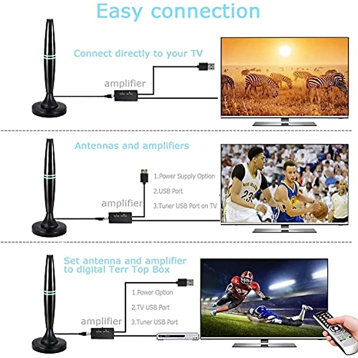 TV Antenna for Smart TV Amplified HDTV Indoor Digital Antenna Long Range TV Antenna Support 4K 1080p Fire Stick All Television Outdoor Smart TV Antenna TV