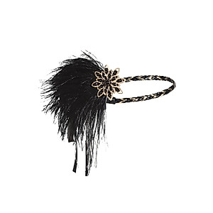 BABEYOND 1920s Flapper Headband Roaring 20s Headpiece Gatsby Ostrich Feather Headpiece with Crystal (Black Gold)