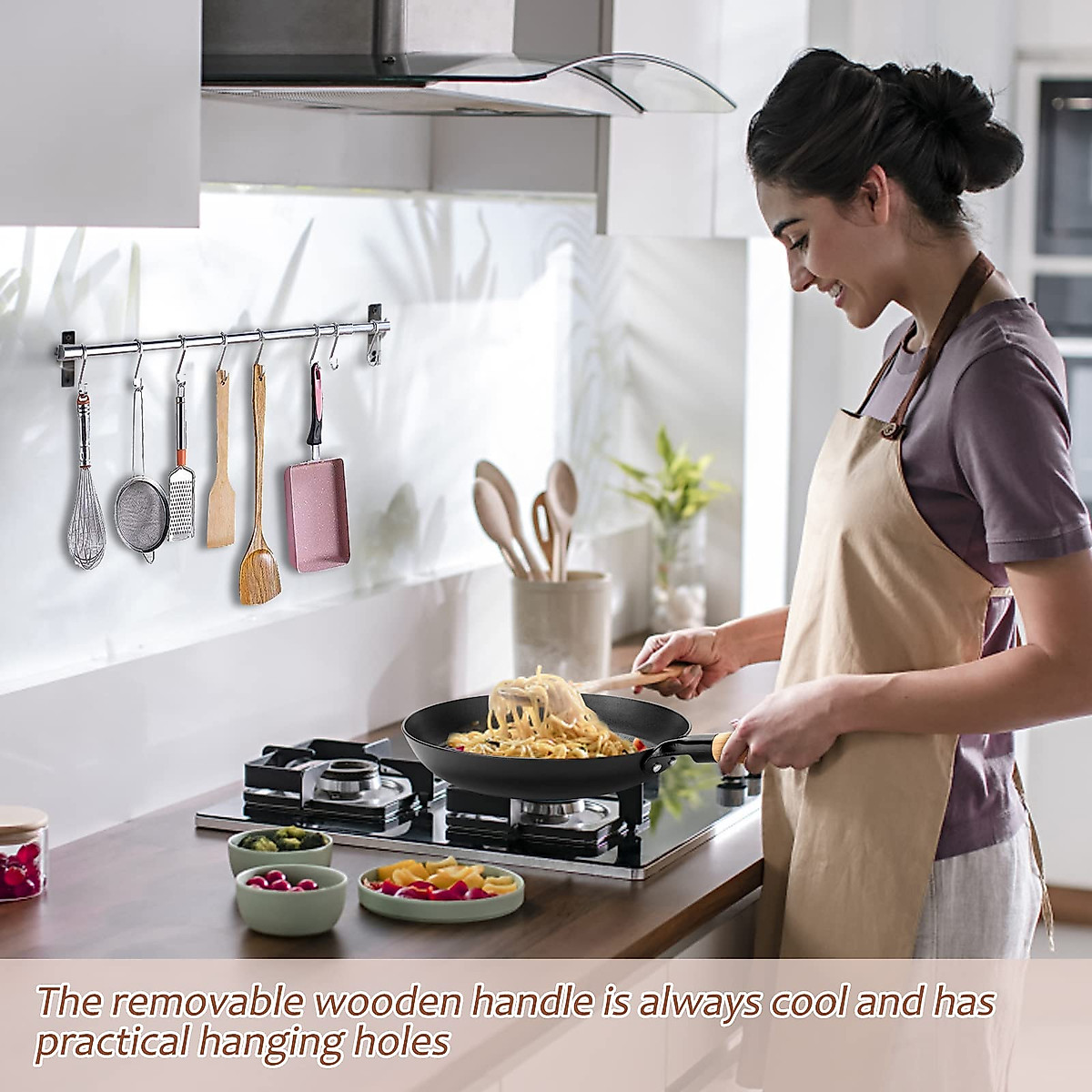 KWAY Cast Iron Skillets, Cast Iron Pan, 10 Inch Frying Pans Nonstick, Less Fat Cooking Pan - Resistant Hot Wooden Handle - Easy to Clean Handy Fry Pan - Camping Indoor and Outdoor Cooking (10 inch)