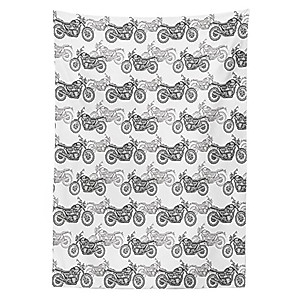 Ambesonne Motorcycle Tablecloth, Realistic Grayscale Illustration of Classic Motorcycles with Many Details, Dining Room Kitchen Rectangular Table Cover, 60" X 84", Black White