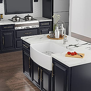 30 Farmhouse Kitchen Sink Curved Apron - Kichae 30 Inch Farmhouse Kitchen Sink Apron Front White Fireclay Ceramic Porcelain Single Bowl Kitchen Sink with Accessories