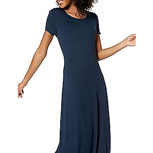 Amazon Essentials Women's Short-Sleeve Maxi Dress, Navy, Large