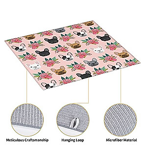 French Bulldog And flowers Printed Drying Mat For Kitchen Ultra Absorbent Microfiber Dishes Drainer Mats Non-Slip Silicone Quick Dry Pad - 18 X 16inch