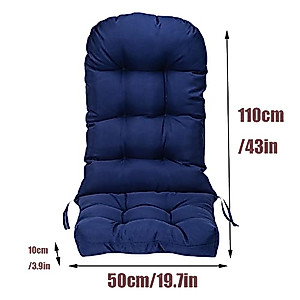 Rocking Chair Cushion Pad, Water Resistant Patio Chair Cushion for Adirondack Chair High Back Indoor Outdoor Soft Thickened Patio Chaise Lounger Cushion Overstuffed Patio Chair Cushion (Navy Blue)