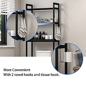Bonzy Home Over The Toilet Storage, Bamboo 3 Tier Bathroom Organizer Space Saver Bathroom Shelf Freestanding Toilet Stands with Hooks