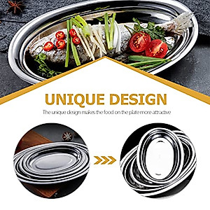Hemoton Sizzle Platter Serving Platter Oval Fish Dish Stainless Steel Fish Plate Metal Food Serving Tray for Steaming Fish Dessert Meat Sushi Platter Silver Sizzle Platter Serving Platter 30.5CM