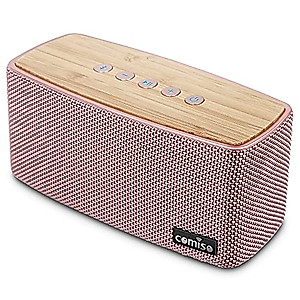 comiso Bluetooth Speakers, 20W Loud Wood Home Audio Outdoor Portable Wireless Speaker, Subwoofer Tweeters for Super Bass Stereo Sound Bluetooth 5.0 Handsfree 24H Playtime (Pink)