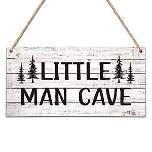 5"x10" Little Man Cave Wood Sign, Nursery Decor For Boys, Natural Baby Room Wall Decor, Woodland Playroom Decor, Gift for Baby Shower, Toddler Kids Bedroom Living Room Hanging Sign -A05
