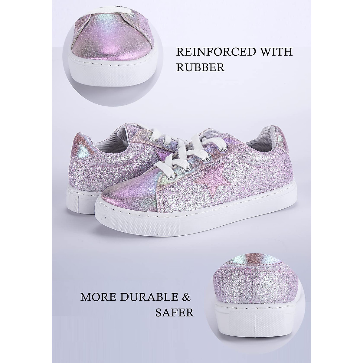 Pescool Girls Glitter Shoes-Lace up Sparkle Tennis Shoes-Hip Hop Dance Shoes-Girls School Shoes-Metallic Shoes for Girls (Pink,2)