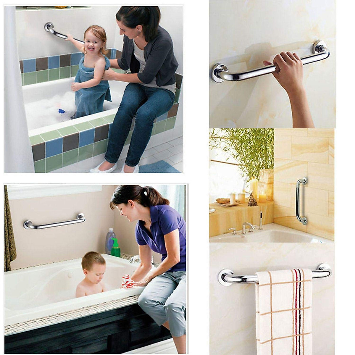 2 Pack 40 Inch Shower Grab Bar, ZUEXT SUS304 Stainless Steel Chrome Bathroom Grab Bar Handle, Shower Balance Bar, Safety Hand Rail Support, Handicap Elderly Senior Assist Bath Handle(1.25" Diameter)