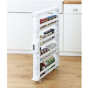 The Lakeside Collection Slim 4 Tier White Wooden Storage Rack Cart on Wheels for Small Spaces, Kitchen, Bathroom Laundry Room Organization