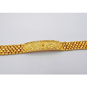 arrawana77 Guardian lions Thai Gold Plated Bangle 24k Thai Baht Yellow Gold Filled Jewelry Bracelet 7 Inch 32 Grams 13 mm