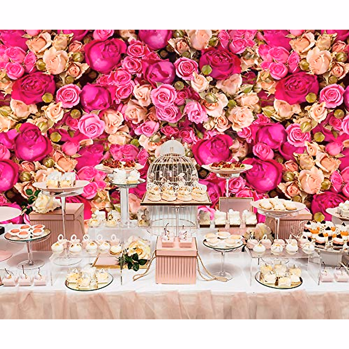 5x3ft Pink Red Rose Flowers Photography Backdrop Valentine's Day Photo Background Baby Shower Wedding Happy Birthday Decoration Mother's Day Backdrop Blossoms Roses Wall Art for Photo Booth Props