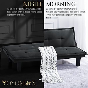 yoyomax Futon Sofa Bed-Convertible Sofa Bed Couch with Adjustable Modern Folding Sofa Bed Easy to Clean-Ideal for Bedroom, Living Room, Apartment and Office-Compact Design for Spacing Saving, Black