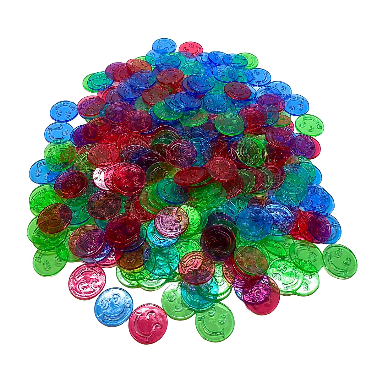 MR CHIPS Bingo Chips 3/4" Size - 600 Counting in Blue, Red and Green Color Smiley Face Design Versatile for Classroom Activities & Board Games