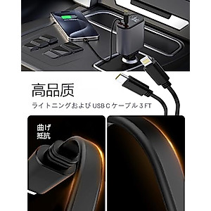 LEKVKM Fast Car Charger 4 Ports Car Charger Adapter Fast Charging Car Cigarette Lighter Plug for iPhone Type-C+iPhone, Samsung, Huawei