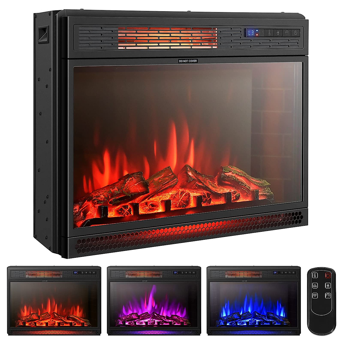 S AFSTAR 25 Inches Electric Fireplace Insert, 900/1350W Recessed Electric Fireplace w/ 3 Flame Colors & 4 Brightness, Adjustable Temperature, Electric Fireplace Heater for Wall Mounted & TV Cabinet