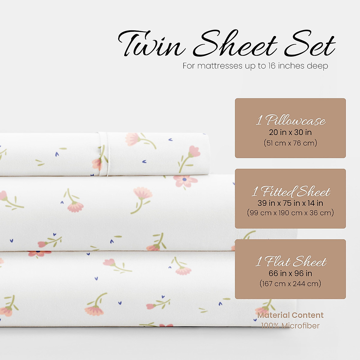 Linen Market 3 Piece Twin Bedding Sheet Set (Pink Floral) - Sleep Better Than Ever with These Ultra-Soft & Cooling Bed Sheets for Your Twin Size Bed - Deep Pocket Fits 16" Mattress