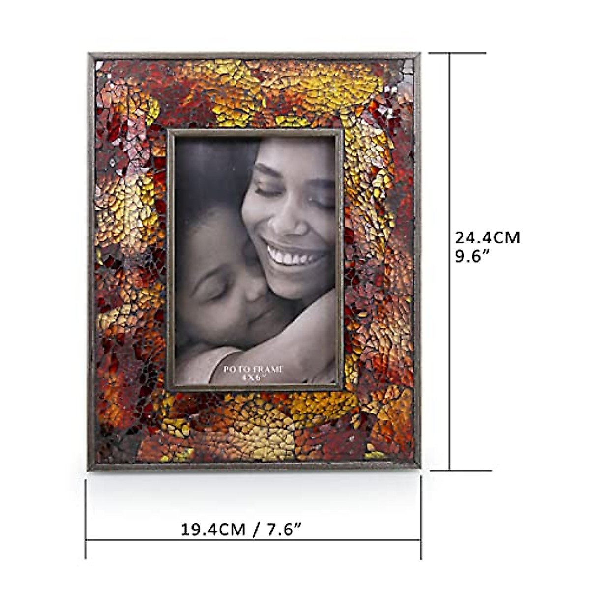 LushAccents Photo Picture Frame - 4" x 6", Mosaic Glass Premium Frame for Wall and TableTop Display