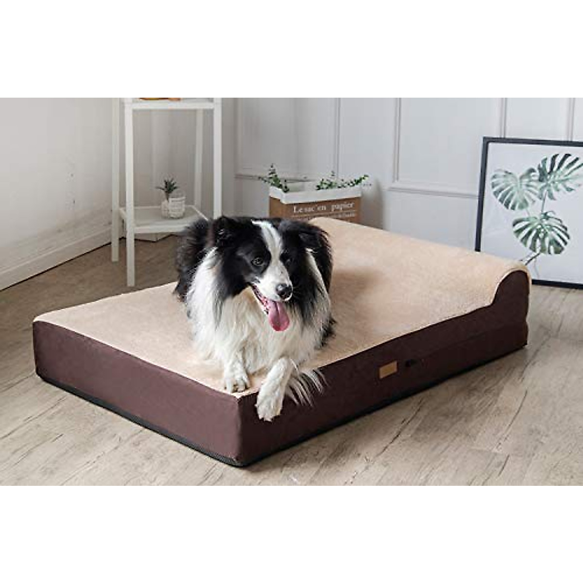 KOPEKS Jumbo Orthopedic Dog Bed - 7-inch Thick Memory Foam Pet Bed with Pillow with Removable Cover & Free Waterproof Liner - for Large Breed Dogs, XL, Brown-Plush Top