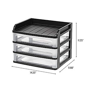 IRIS USA Medium 3-Drawer Desktop Organizer with Open Tray Top, 2 Pack, for Office, School, Stationary, Makeup Organizer, Bathroom, Utility, Medical Supplies, Desk Organizer, Versatile Storage, Black