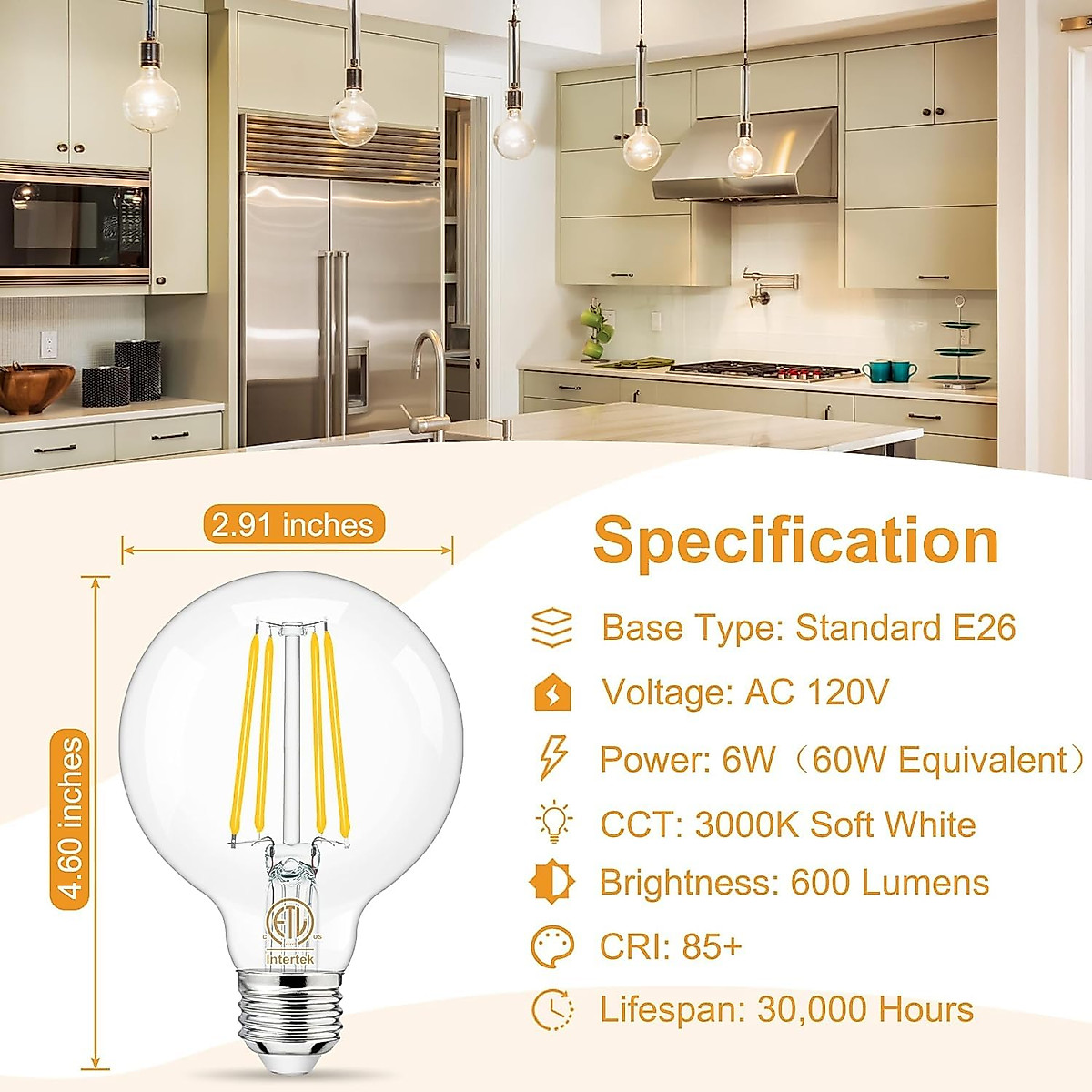 hansang 8 Pack G25 LED Edison Globe Light Bulbs, 3000K Soft White, E26 Base Round Light Bulbs for Bathroom Vanity, 6W 60W Incandescent Equivalent, CRI 85+, 600LM, AC 120V, Clear Glass, Non-dimmable