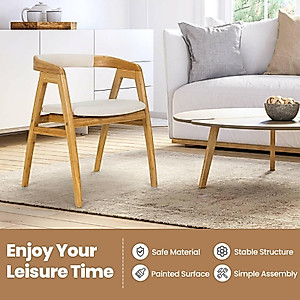 UJOYPAD Modern Mid Century Curved Back Leisure Chairs, Accent Fabric Leisure Chair with Anti-Slip Foot Pads,Bamboo Dining Chair Armchair for Living Room,Bedroom,Natural