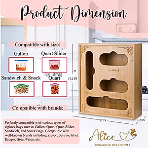 Alice 4 IN 1 Ziplock Bag Organizer | Nature Bamboo Baggie Holder | Compatible with Gallon, Quart, Quart Slider, Sandwich, Snack, and Variety Size Food Bags | Bag Storage Organizer for Kitchen Drawer