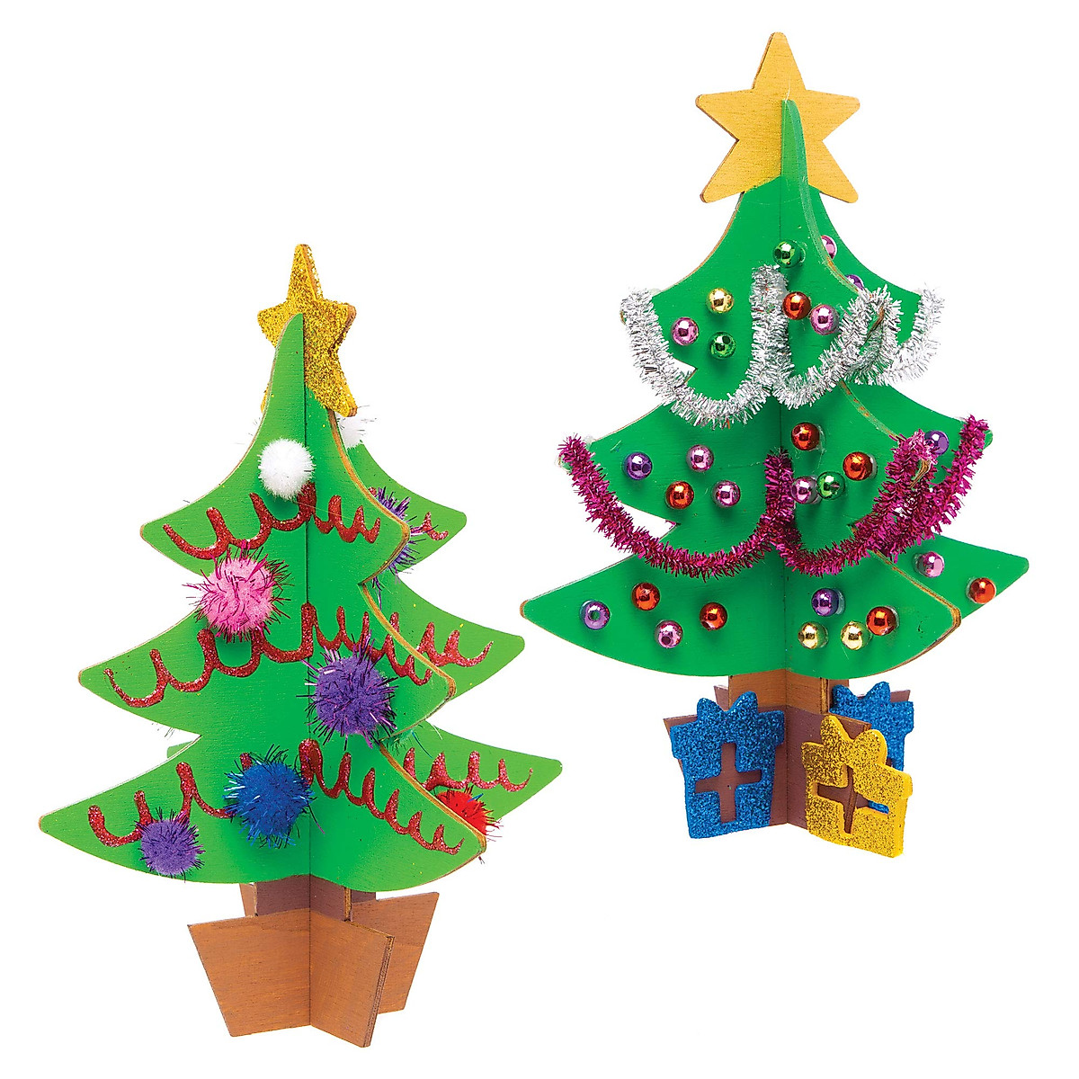 Baker Ross AW983 Wooden 3D Christmas Trees Kit - Pack of 5, Festive Arts and Crafts
