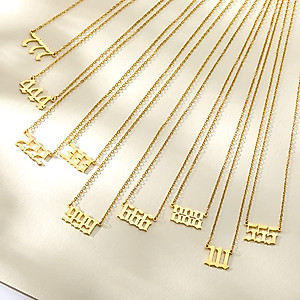 LANG XUAN Lucky Number Necklace For Women Men 18K Gold Silver 111 222 333 444 555 666 777 888 999 Pendant Angel Number Necklaces Choker Chain Numerology Jewelry for Girl Boy with Message Gift Card