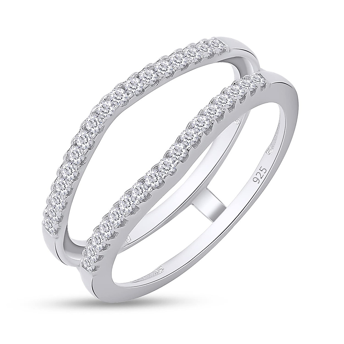 SAVEARTH DIAMONDS 1/3 ct t.w Round Cut Lab Created Moissanite Diamond Curved Enhancer Guard Ring In 14K White Gold Over Sterling Silver For Womens (D Color, VVS1 Clarity 0.33 Cttw)-6.5