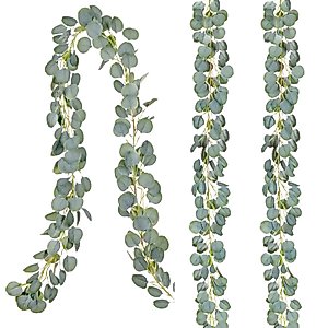 Artiflr 3Pack Artificial Eucalyptus Garland, 6 ft Faux Silk Eucalyptus Leaves Vines Handmade Garland Greenery Wedding Backdrop Arch Wall Decor