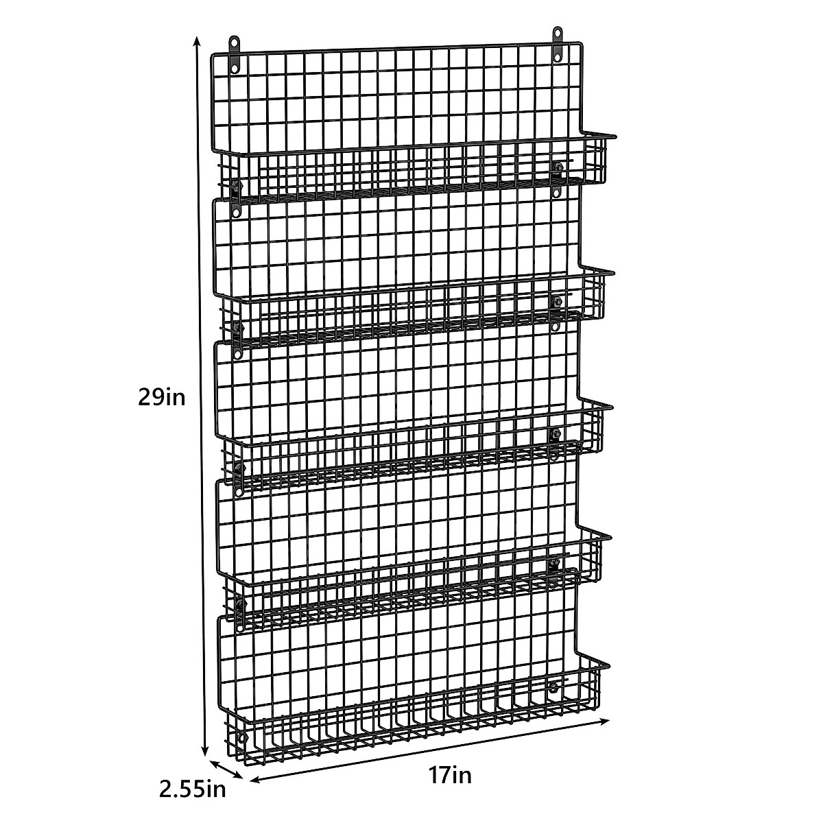 Spice Rack Organizer Wall Mounted 5-Tier Stackable Hanging Spice Jars Storage Racks,Great for Kitchen and Pantry,Up to Storage 48 Jars(Patent No.:D909138S)
