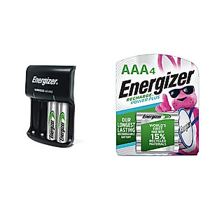 Energizer Recharge Basic Charger with 2 AA NiMH Rechargeable Batteries LED Indicator & Rechargeable AAA Batteries, Recharge Power Plus, NiMH, 800 mAh Combo Pack, 6 count