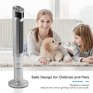 Xbeauty Tower Fan Oscillating 360 Degrees Ionizer Standing Fan 3 Wind Modes 8 Wind Speeds Quiet Bladeless Fan with Timer & Remote Control for Bedroom/Living room (Silver)