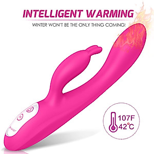 G Spot Rabbit Vibrator with Heating Function and Bunny Ears for Clitoris G-spot Stimulation,Waterproof Dildo 9 Powerful Vibrations Dual Motor Stimulator Women or Couple Fun(Red)