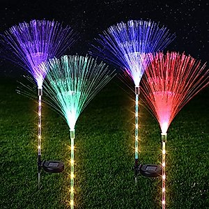 ODEETRONIC Solar Garden Lights Outdoor, 7 Color Changing Solar Powered Optical Fiber Lights, Waterproof Solar Flower Lights, Landscape Solar Stake Lights for Yard Pathway Patio Lawn Decor, 4 Pack