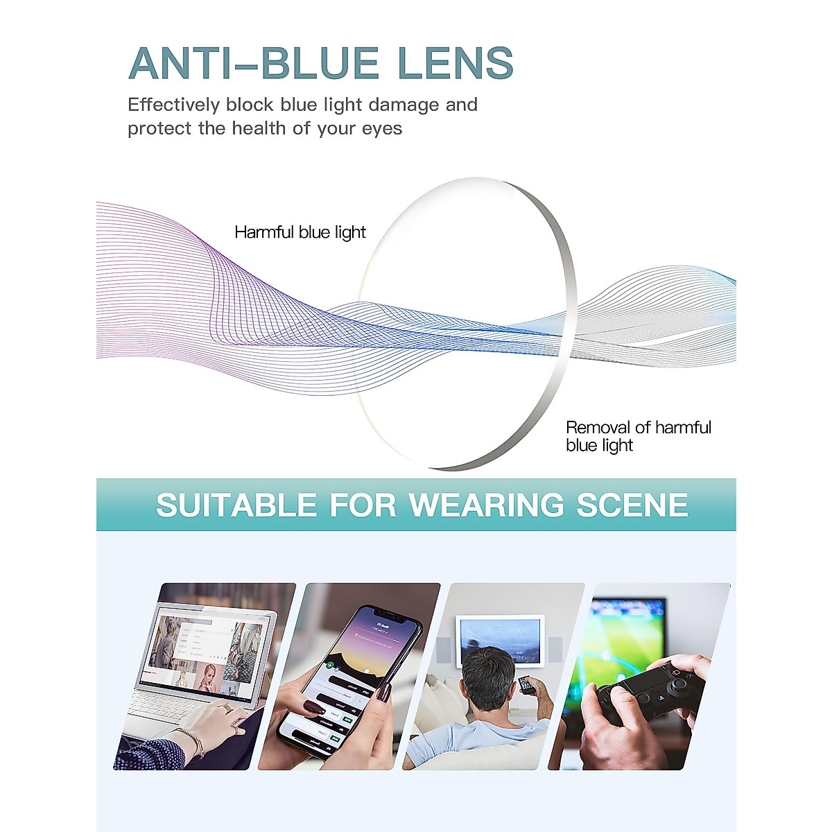 Baililai Blue Light Blocking Glasses - Lightweight Eyeglasses with Blue Ray Filtering for Computer Gaming (17131) (black-C1), 52-20-145