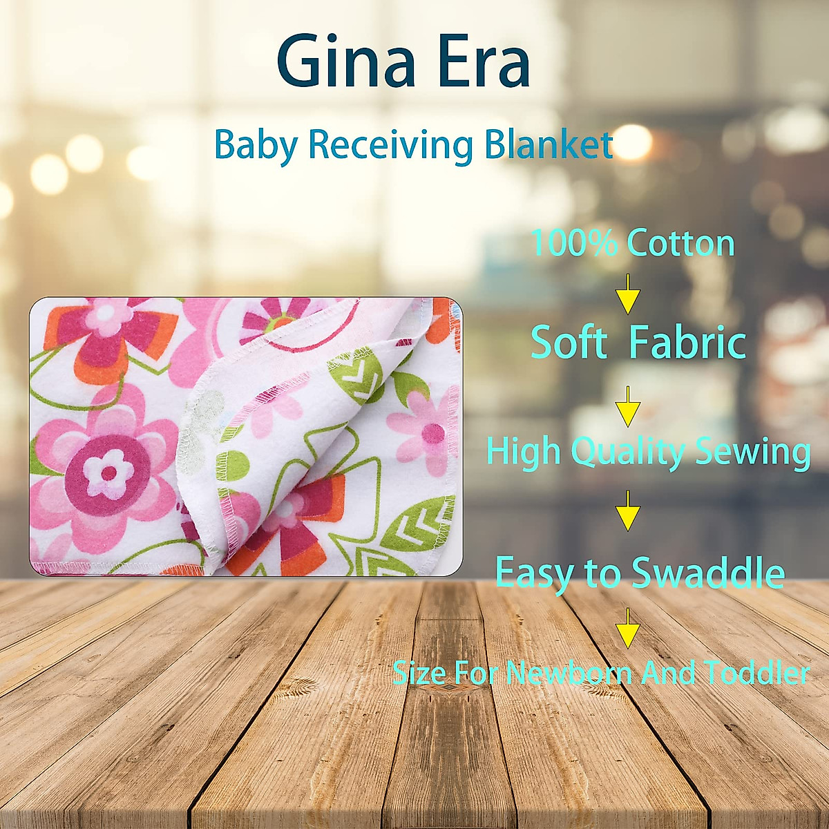 Gina Era Flannel Receiving Blankets, Baby Swaddle Blankets 100% Cotton 4 Pcs One Size 30 X 30 Inch for Baby Boy or Baby Girl (Style1)