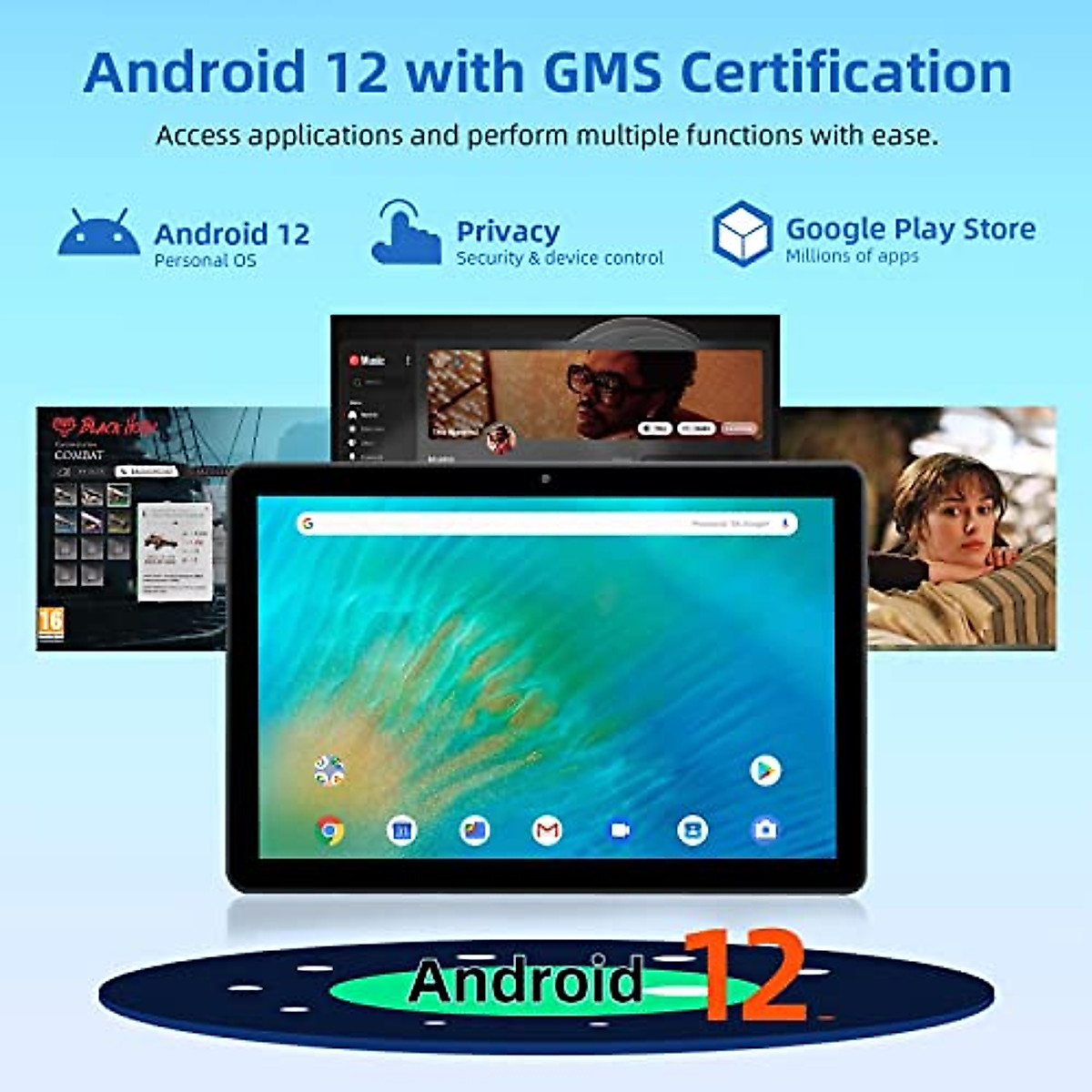 weelikeit Android 12 Tablets 10 inch, 6GB RAM 128GB ROM Tablet, 2.0GHz Octa-core Android Tablet with 5G WiFi,10.1 IPS Glass Touch Screen, 6000 mAh, Bluetooth 5.0, 8MP+13MP Cameras, GPS(Gray)