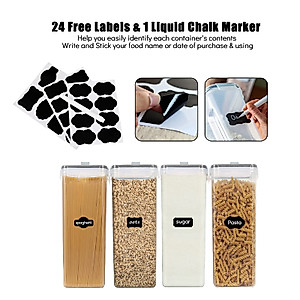 HOHAOO Cereal Storage Containers,Set of 4 4L Plastic Food Storage Box Cereal Dispenser Food Grade Durable Airtight Cereal Container with Lids,Pen and 24 Labels for Kitchen Storage & Organization