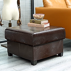 GLAXYFUR Folding Storage Bench, Cube PU Leather Footstool with Legs, Coffee Table, Ottoman with Storage for Living Room, 23.6 x 23.6 x15 Inches, Brown