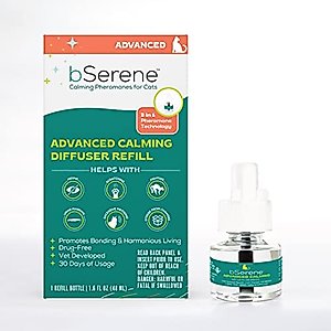 bSerene Advanced Pheromone Calming Solution for Cats 30-Day Diffuser Refill Helps Reduce Hiding, Scratching, Stress, Spraying for Single & Multi-Cat Homes, Promotes Bonding