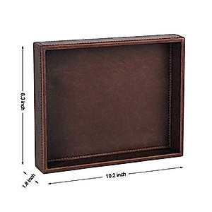 HofferRuffer Decorative Vanity Tray, Desktop Storage Organizer, Catchall Tray, Valet Tray, Nightstand or Dresser Organizer, PU Faux Leather Bathroom Tray, Brown, 10.2 x 8.4 x 1.8 inches