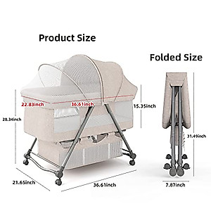 67i Baby Bassinet Portable Folding Rocking Bassinet for Baby 2-in-1 Rocking Cradle Quick-Fold Bassinet for Newborn Infant Crib Toddler Bassinet with Storage Basket and Travel Bag (Deep Khaki)