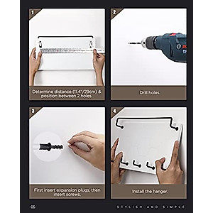 Emibele Sunglass Organizer Wall Key Holder, Decorative Wood Wall Jewelry Organizer Glasses and Sunglass Holder Display with 5 Hooks Key Rack Hanging Eyeglass Storage for Entryway Living Room, White