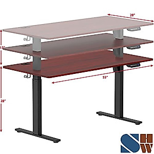 SHW 55-Inch Large Electric Height Adjustable Standing Desk, 55 x 28 Inches, Cherry